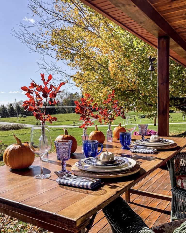Outdoor Fall Porch Table: Mountain Views | Dabbling & Decorating