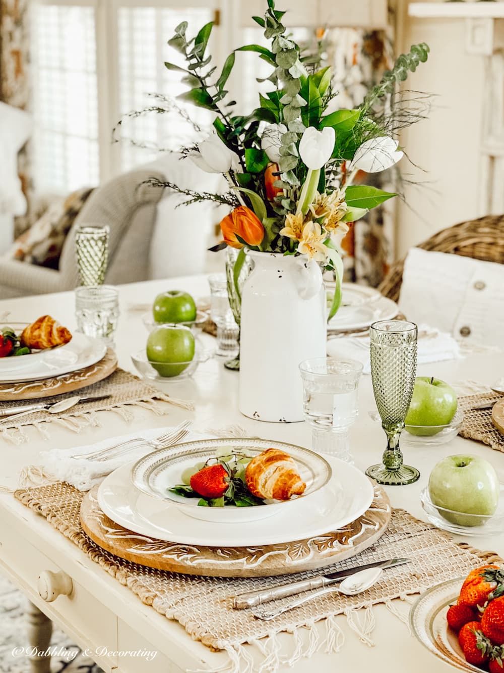 Spring Table Design with Green Accents | Dabbling & Decorating