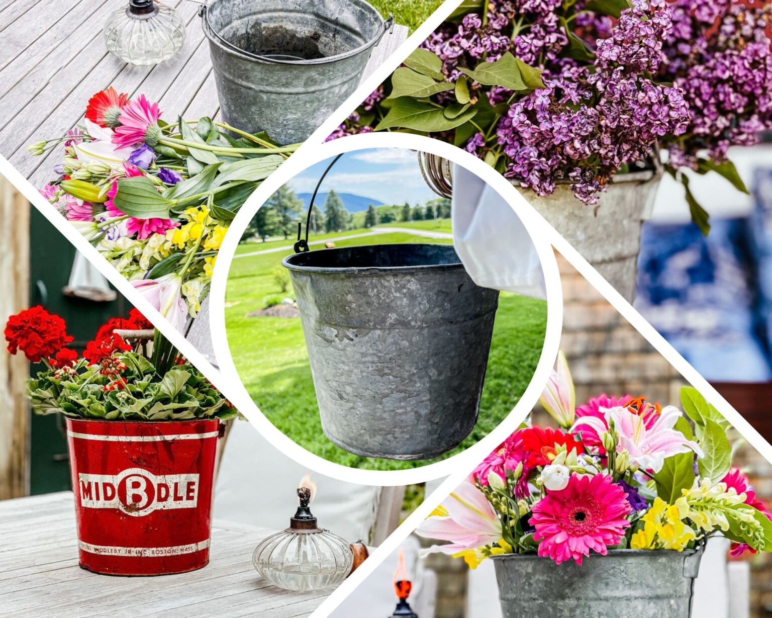 15 Floral Designs in a Metal Galvanized Bucket & Pails