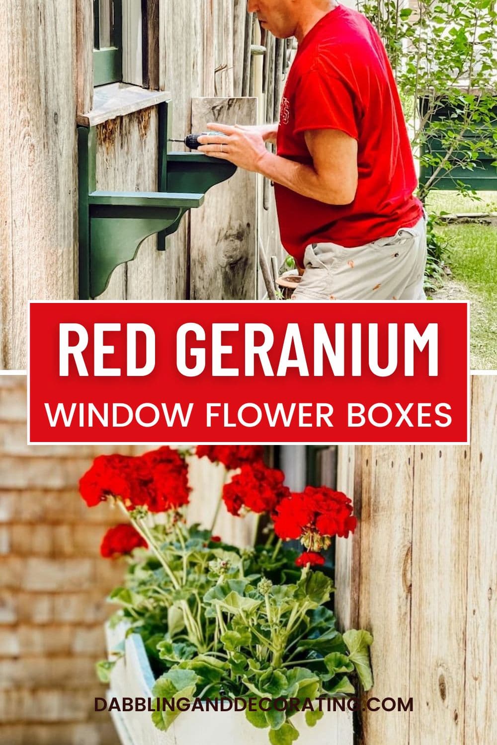 Red Geranium Window Flower Boxes | Dabbling & Decorating