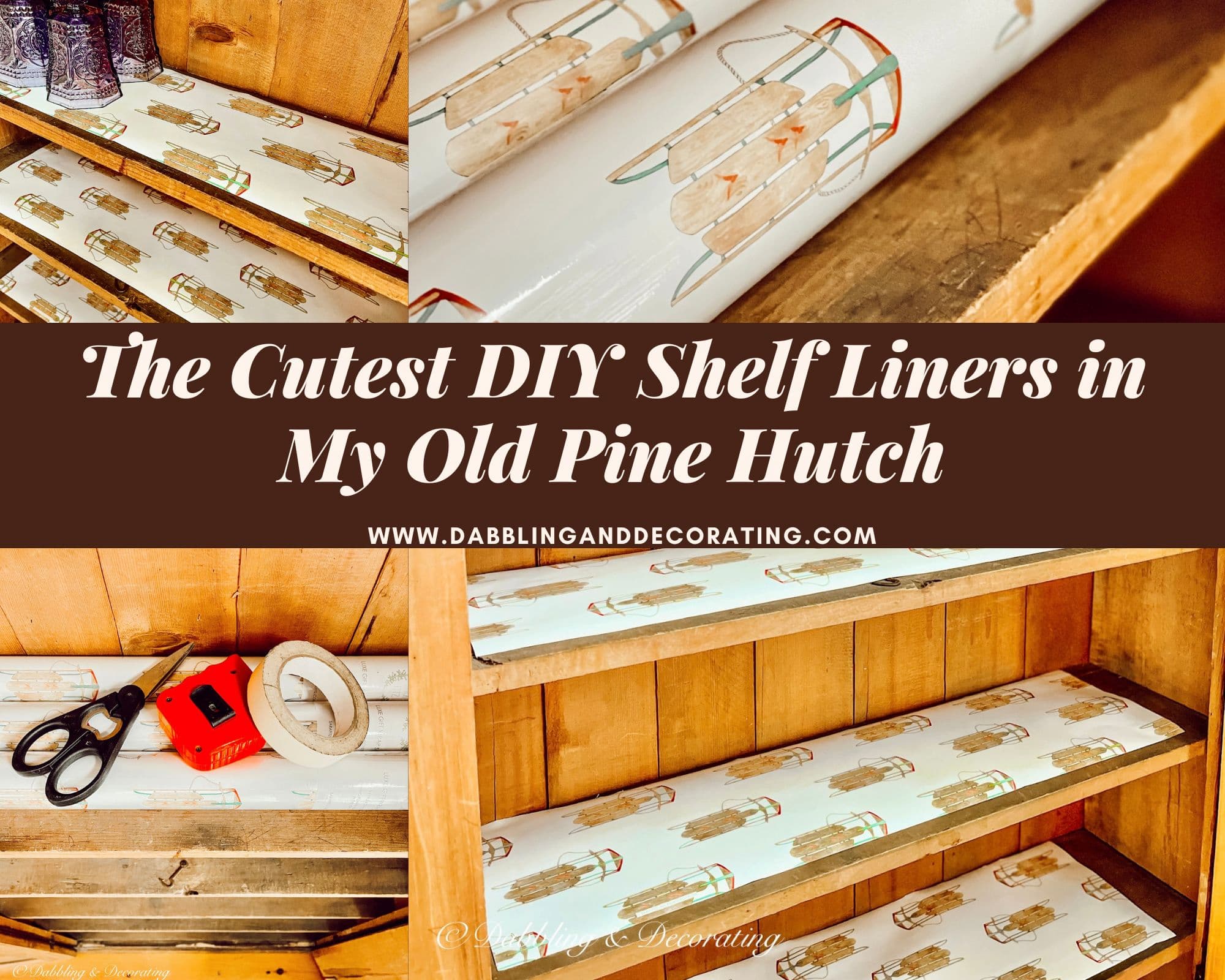 Shelf Liners With Vintage Sled Gift Wrap | Dabbling & Decorating