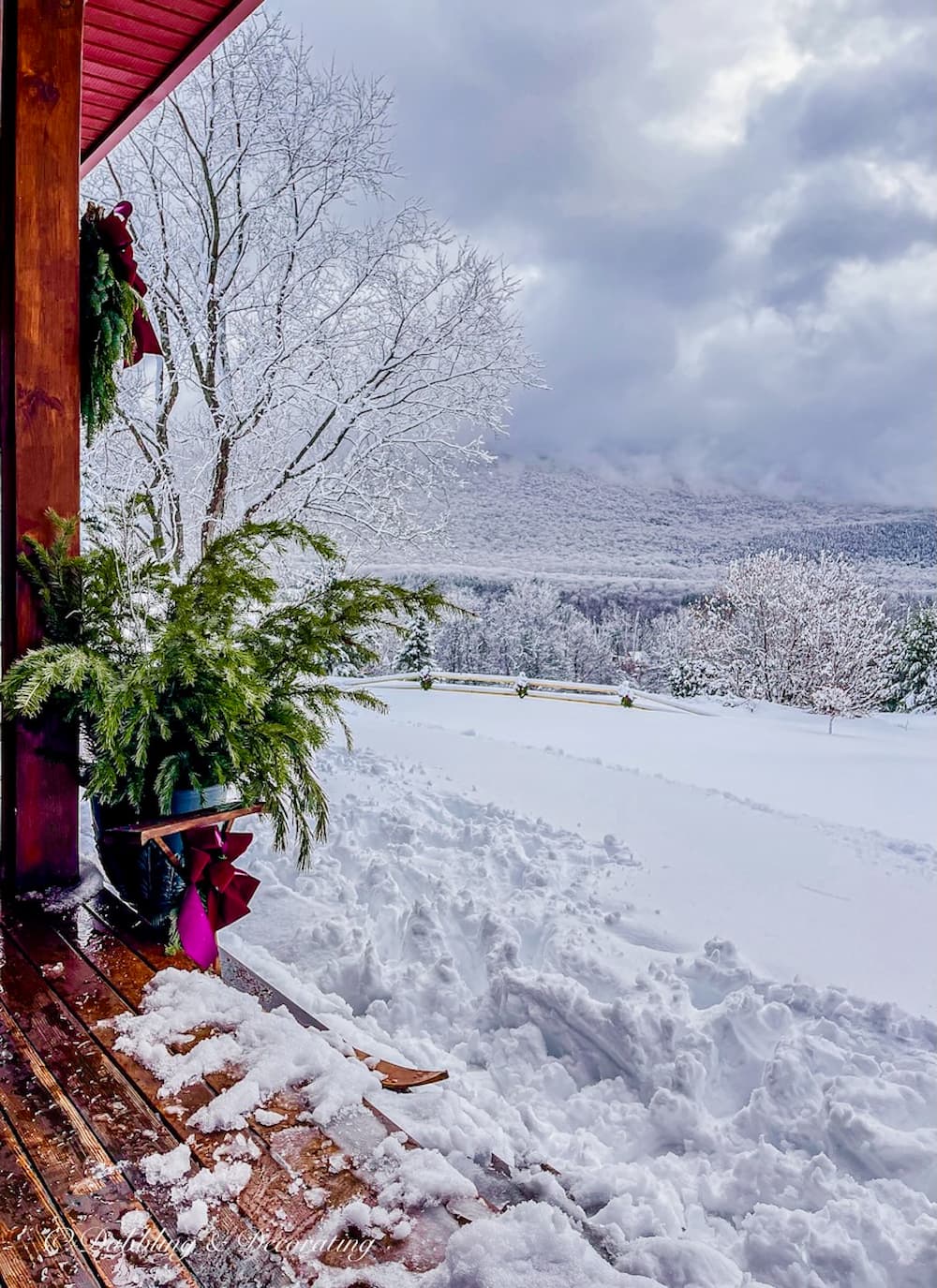 Winter Porch Decor with Snowy New England Style on Full Display