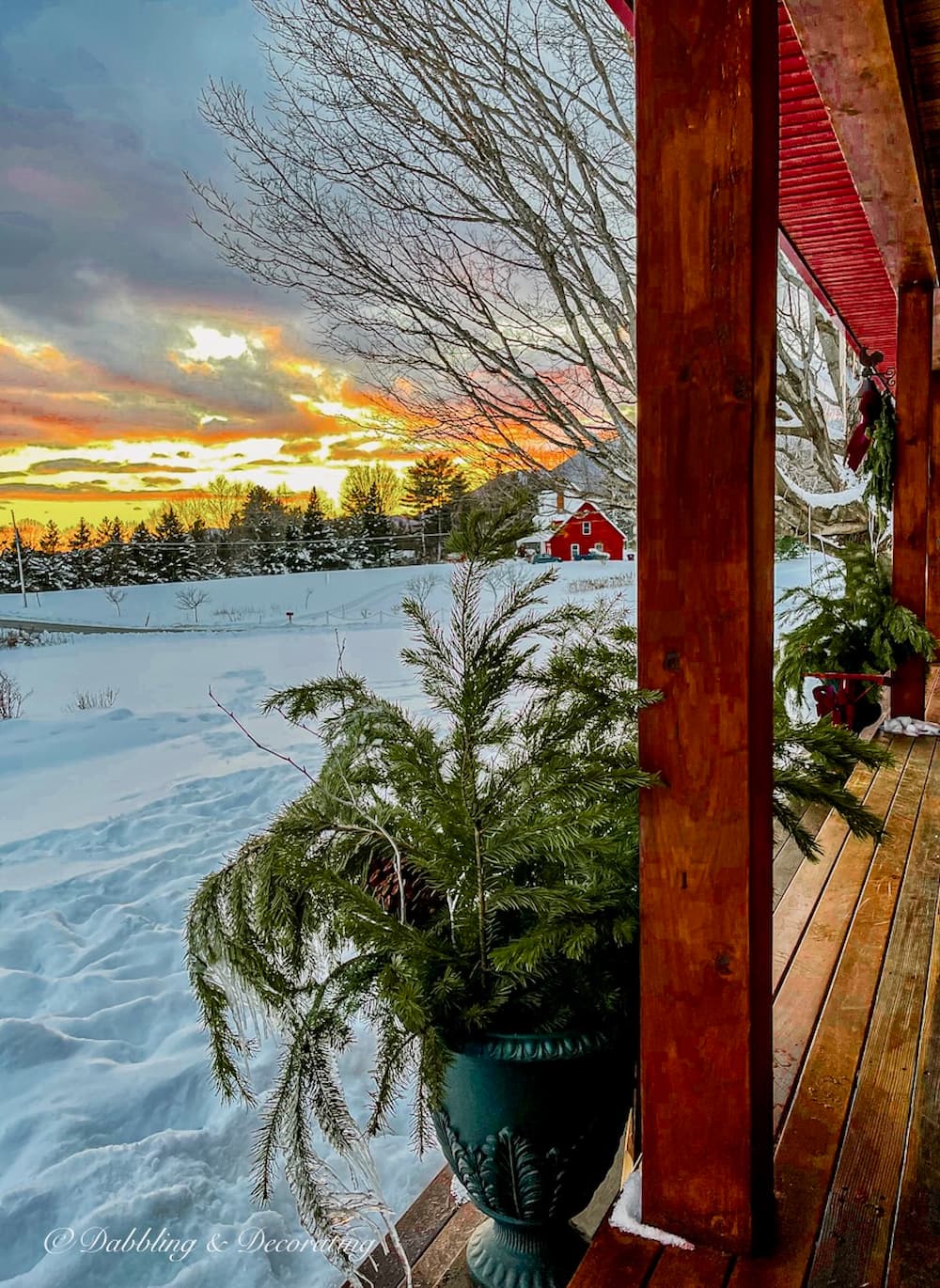 Winter Porch Decor with Snowy New England Style on Full Display