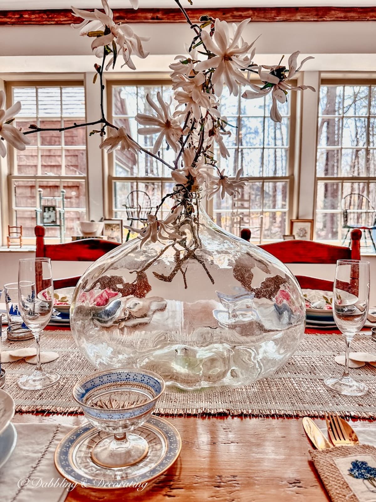 Vintage-Inspired Pink Table Setting with Thrifted Finds and Blue Decor