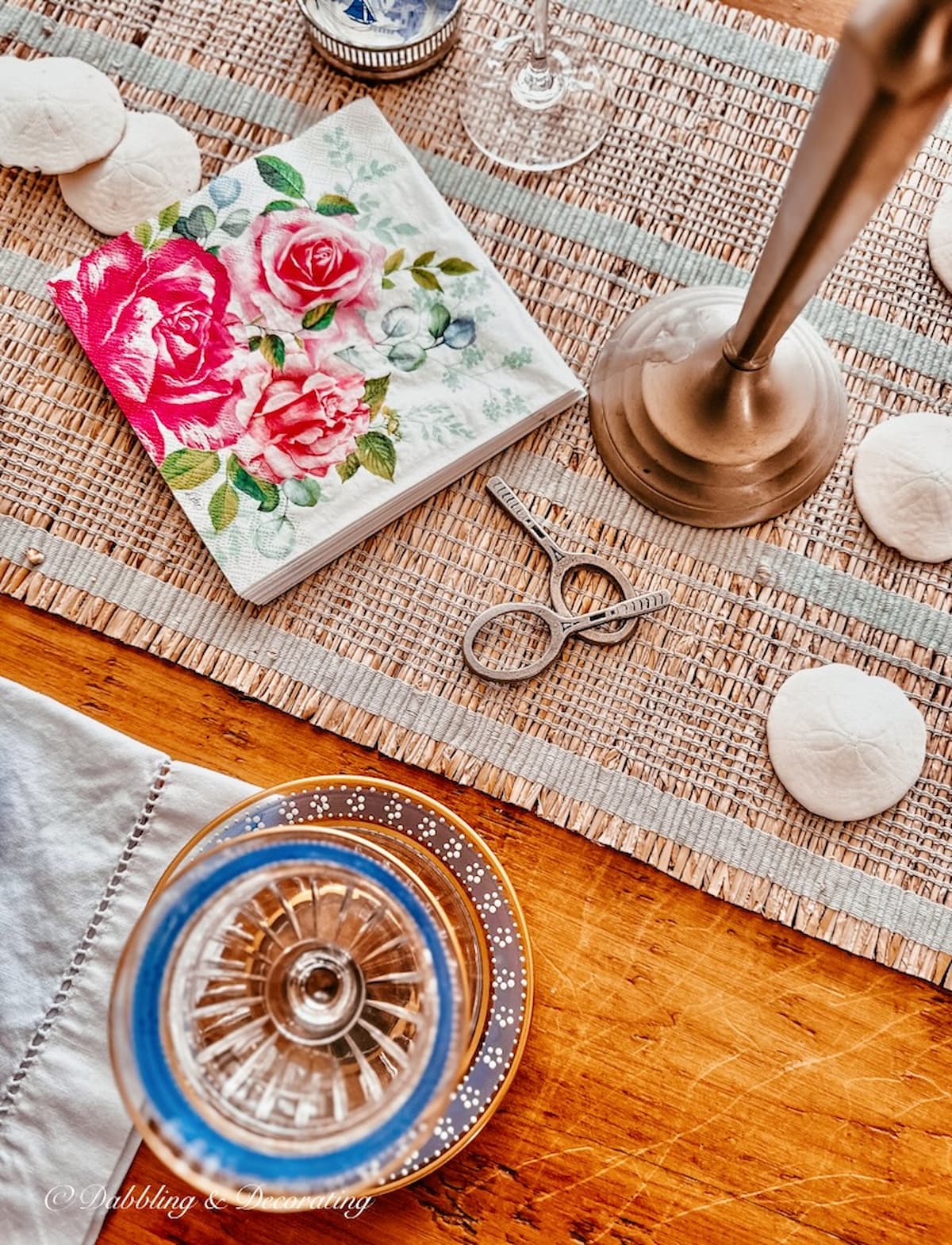 Vintage-Inspired Pink Table Setting with Thrifted Finds and Blue Decor